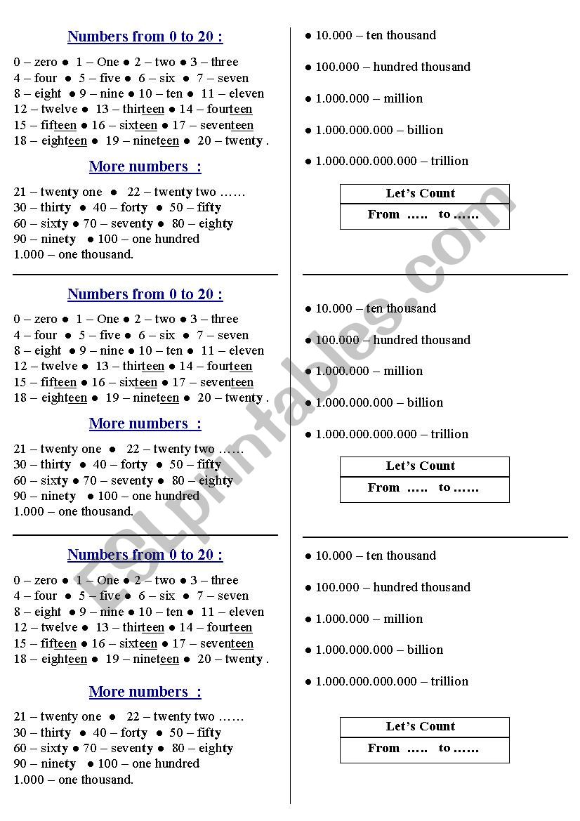 Learning numbers (Let´s count!) - for beginners! - ESL worksheet by ...