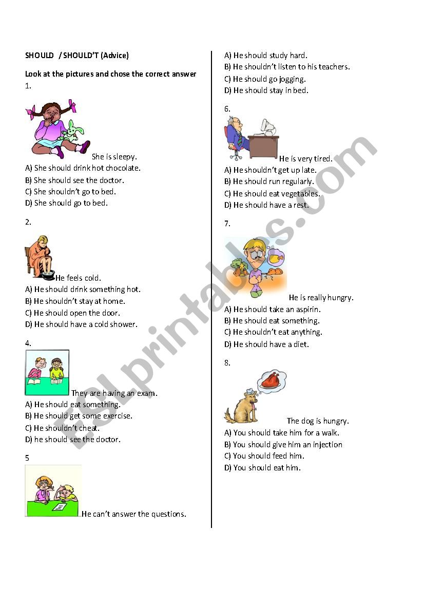 SHOULD / SHOULDN´T - ESL worksheet by Berfinn