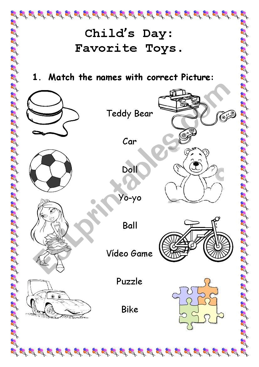 Child´s day and toys - ESL worksheet by Daiane_fernandes
