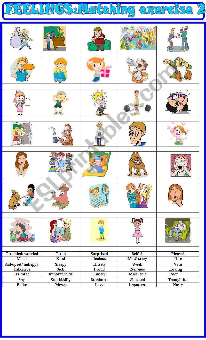 Feelings Matching Exerise 2 Esl Worksheet By Spied D Aignel