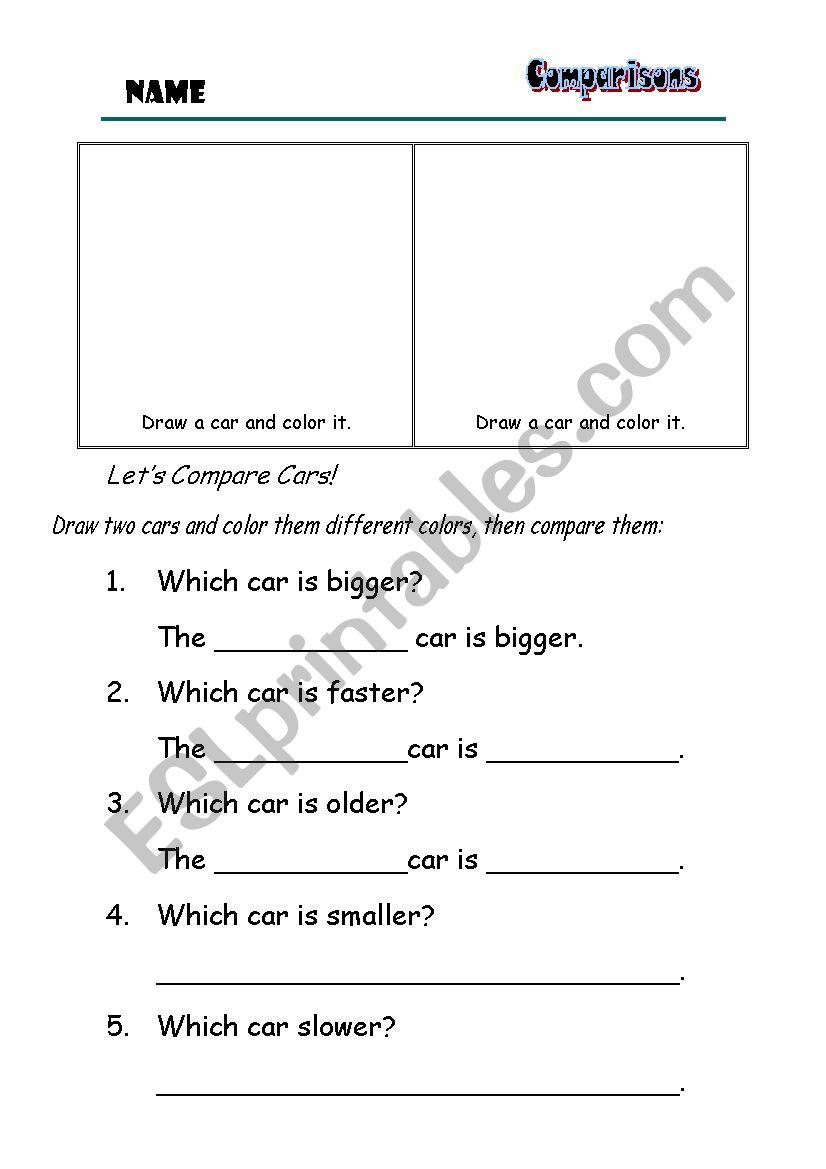 Comparisons - Let´s compare cars! - ESL worksheet by sehinkim
