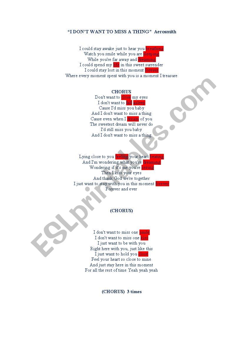 Aerosmith I don´t want to miss a thing - ESL worksheet by ludiemar