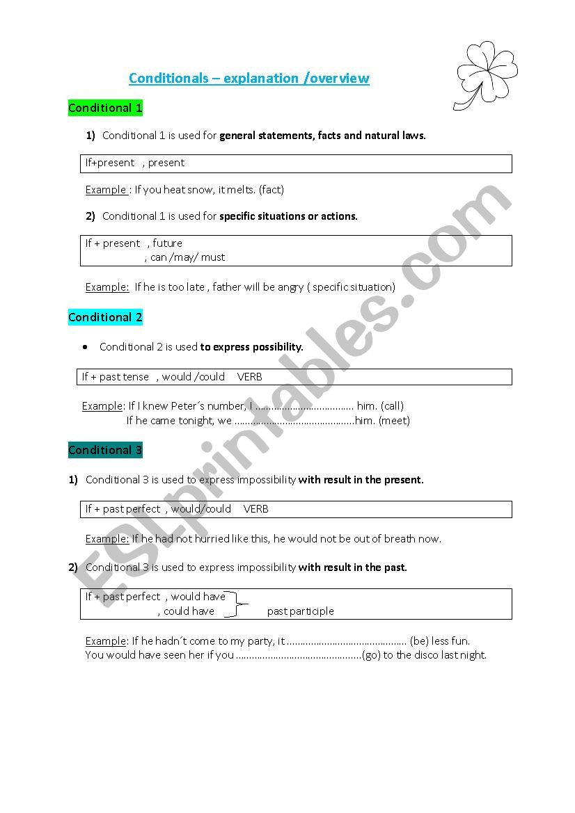 Conditionals – explanation /overview - ESL worksheet by Petra_P