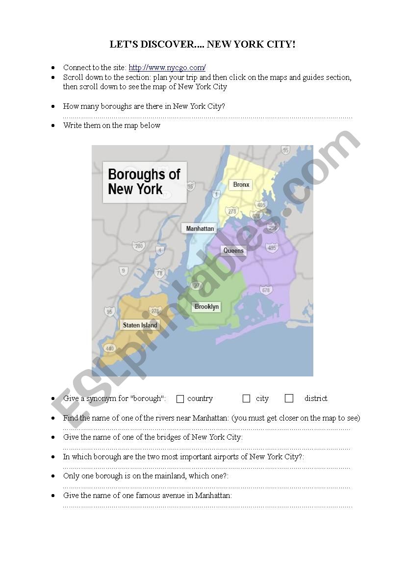let´s go to.... New York City! - ESL worksheet by teacher2a
