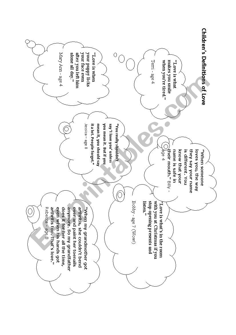 Children´s Definitions of Love - ESL worksheet by relisor