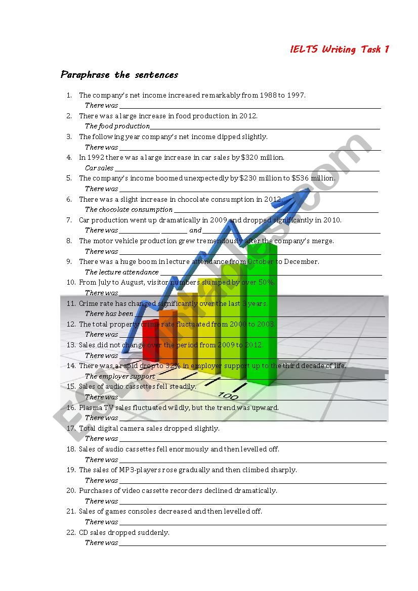 IELTS Writing Task 1 Paraphrase Exercise - ESL worksheet by softa3000 IELTS Writing Task 1 Paraphrase Exercise - ESL worksheet by softa3000