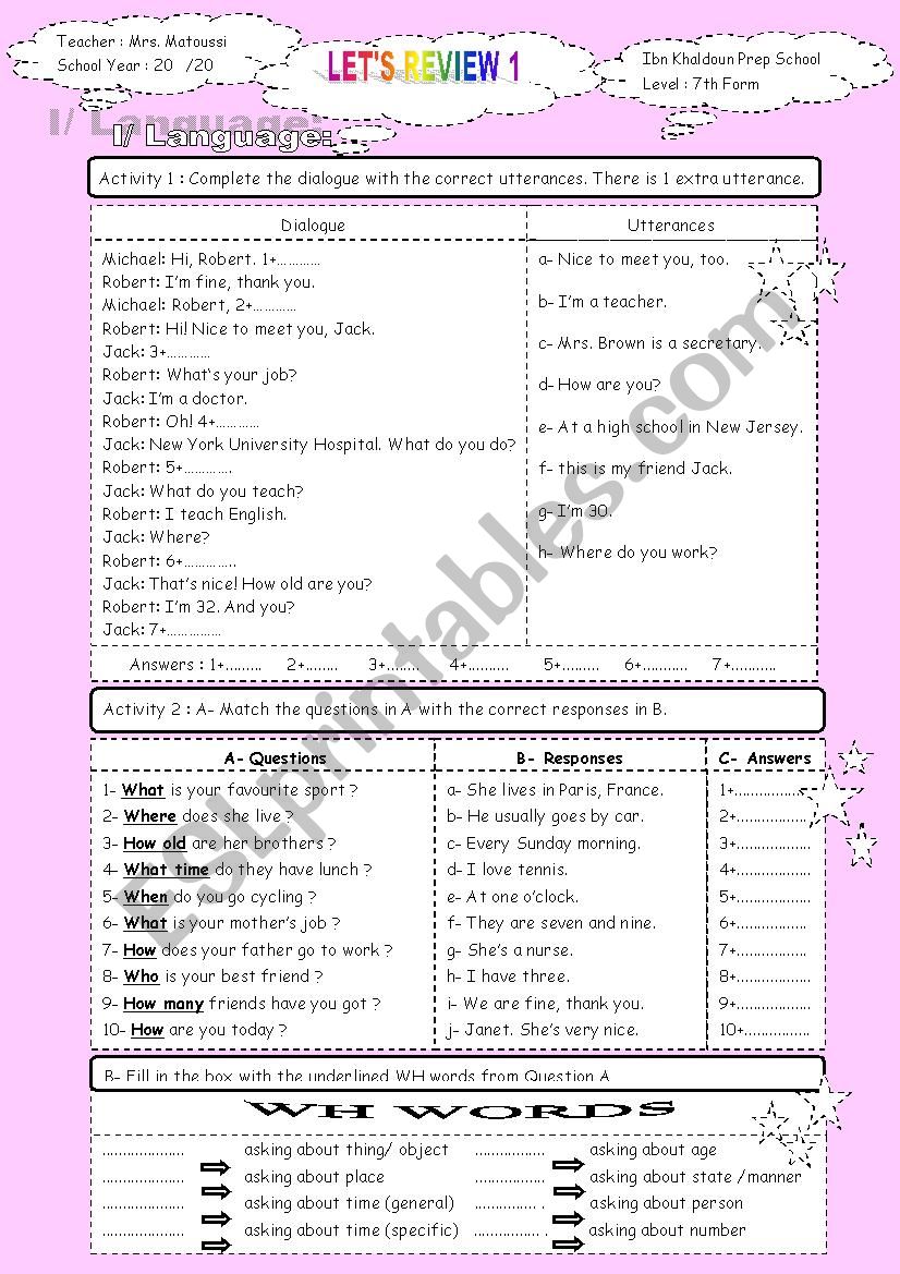 LET´S REVIEW 1 - ESL worksheet by saaidiyasmine