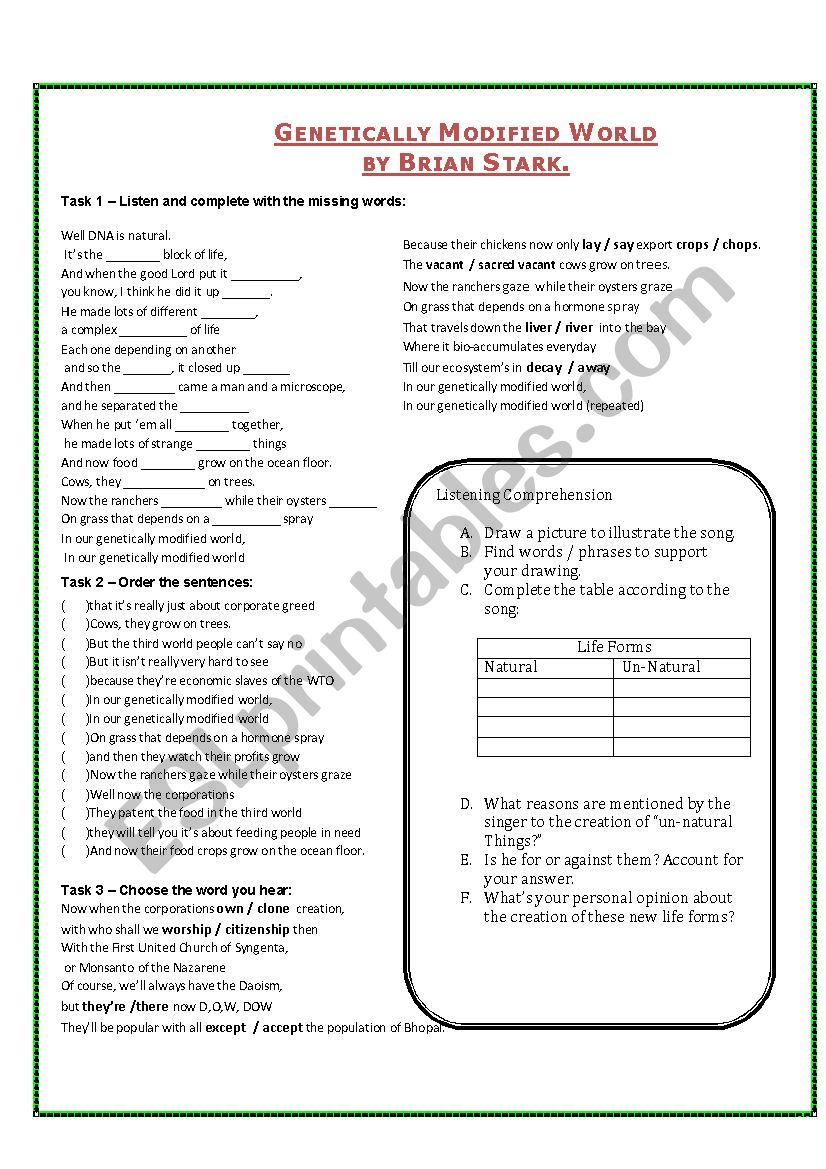 GMO´s - ESL worksheet by roberta55