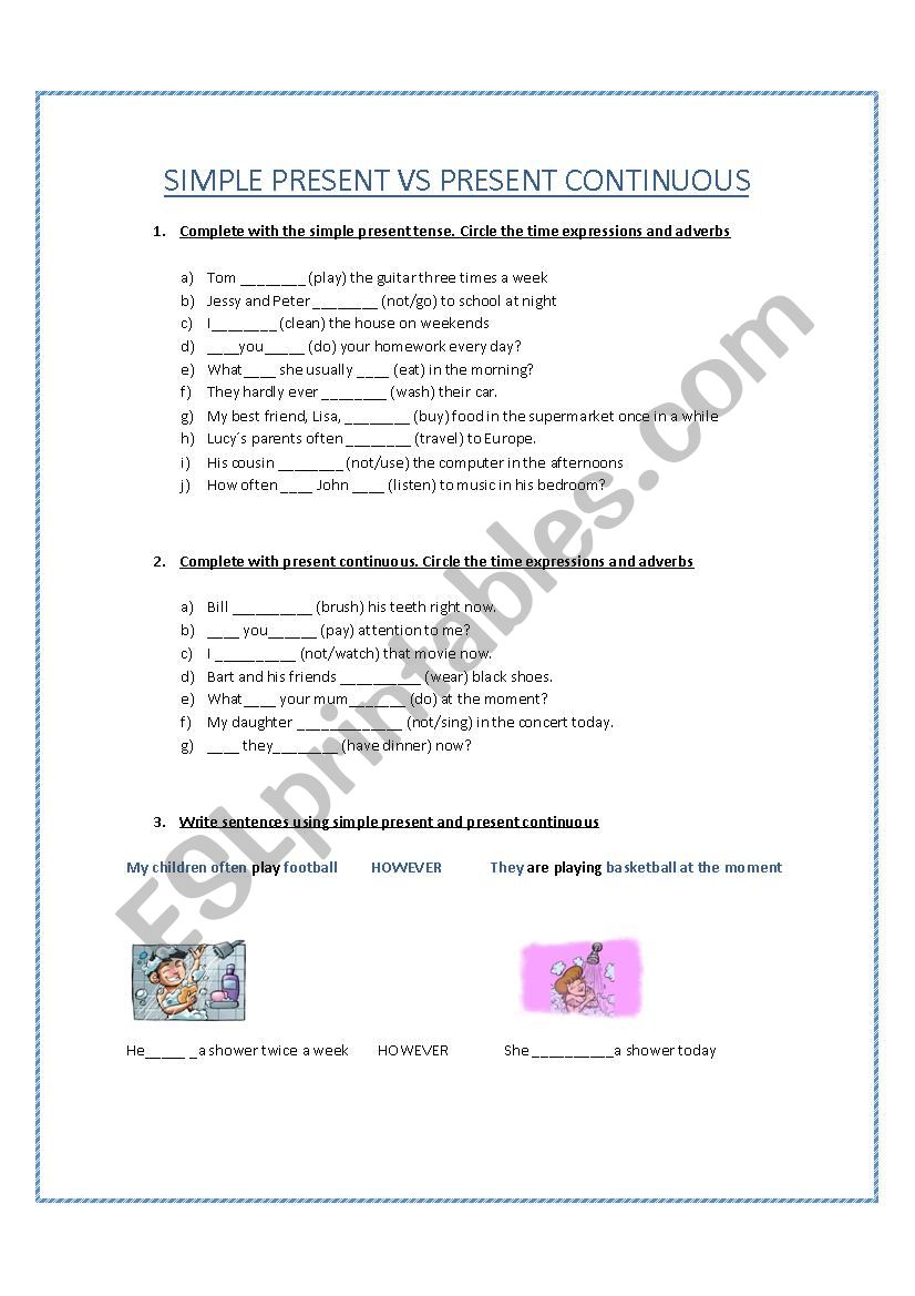 Verbal tenses: simple present and present continuous - ESL worksheet by ...