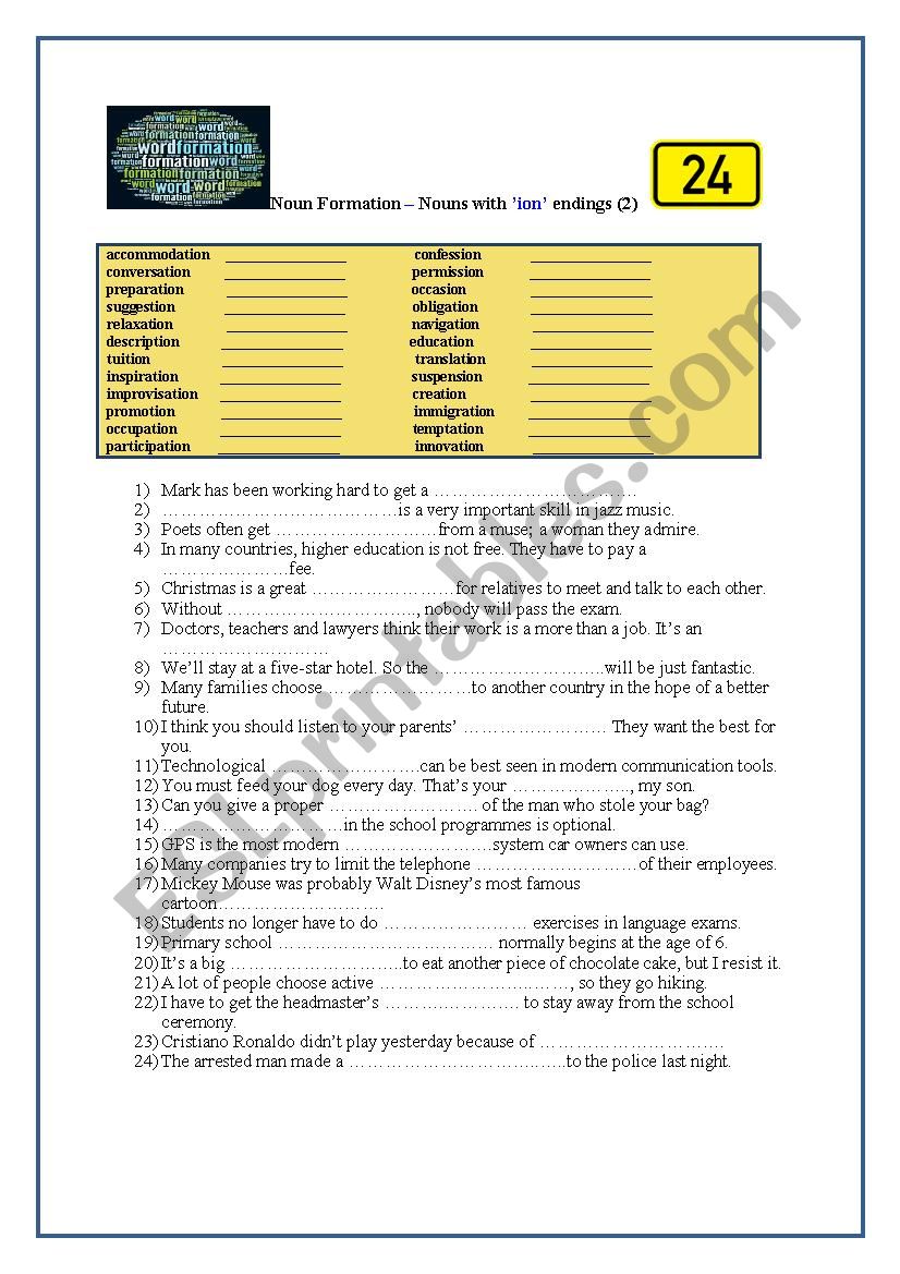 Noun Formation (´ION´-endings Vol. 2) - ESL worksheet by coldseed