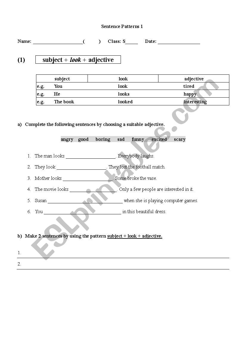 Sentence Patterns ESL Worksheet By Carolkeung