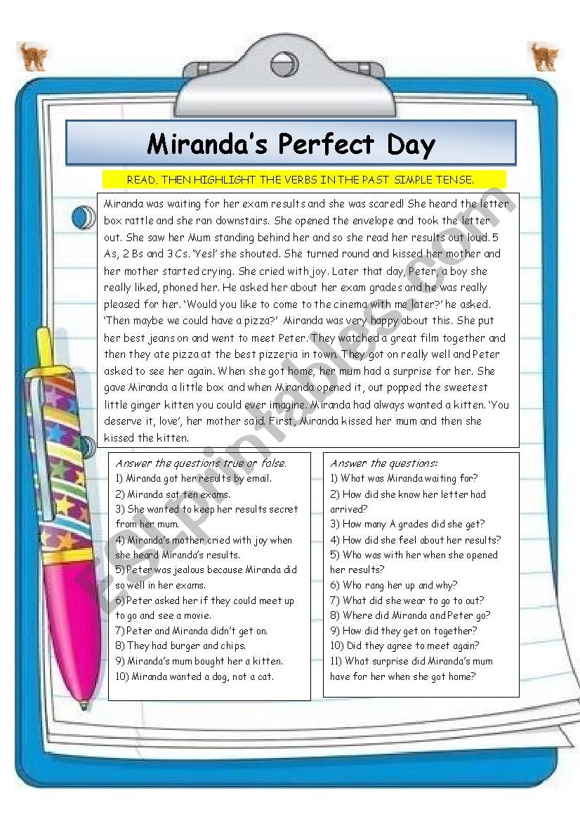 Miranda´s Perfect Day - ESL worksheet by cunliffe