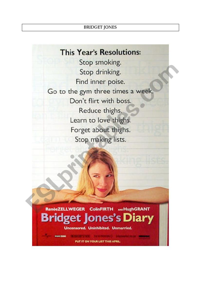 Bridget Jones´s Diary - ESL worksheet by yayabird
