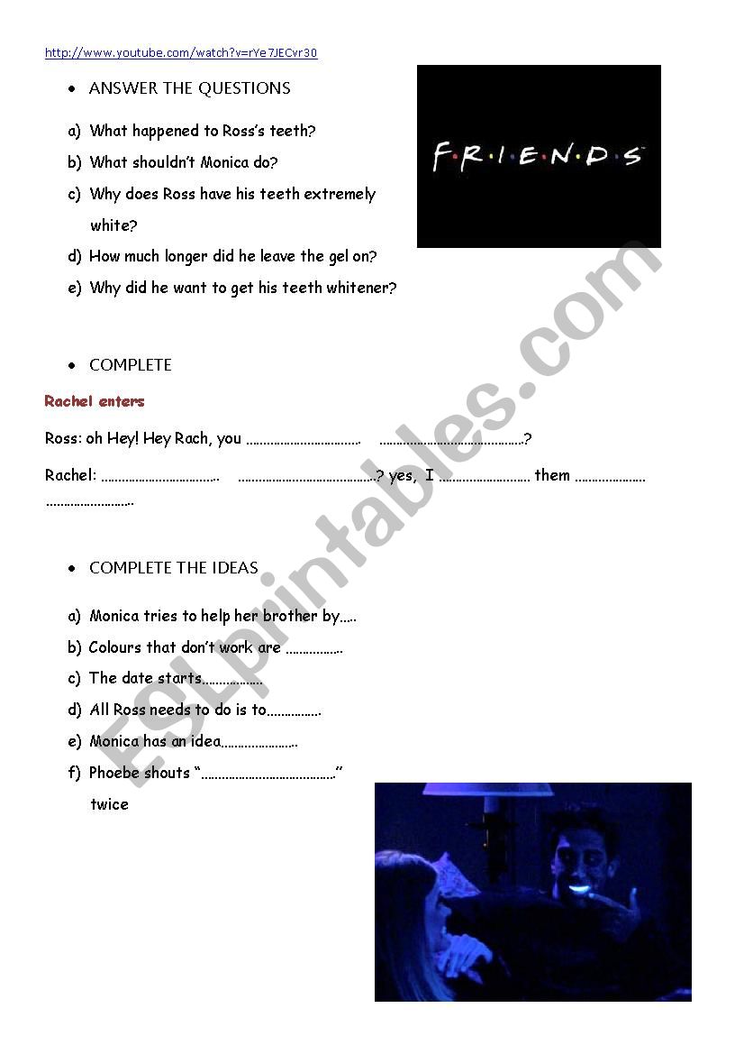 FRIENDS EPISODE "Ross´s teeth" - ESL worksheet by nina_victorian