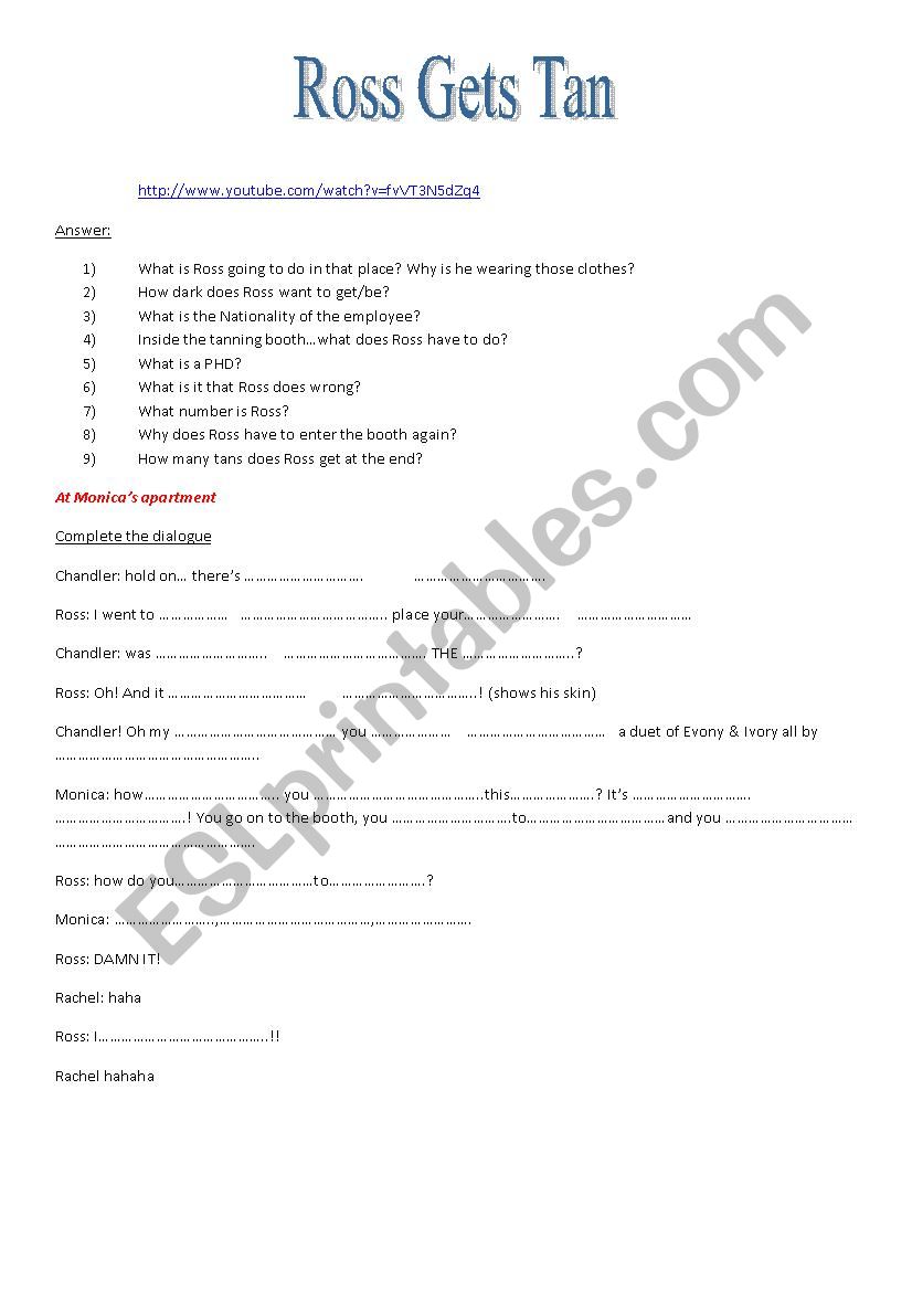 Ross´s tan - ESL worksheet by nina_victorian