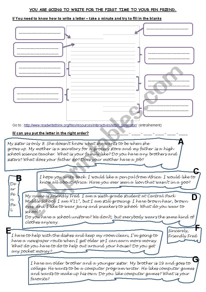 You´re going to write to your penfriend for the first time - ESL ...