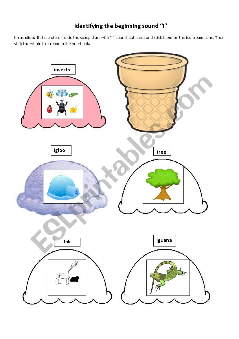 Identifying the beginning sound “i” - ESL worksheet by poli02