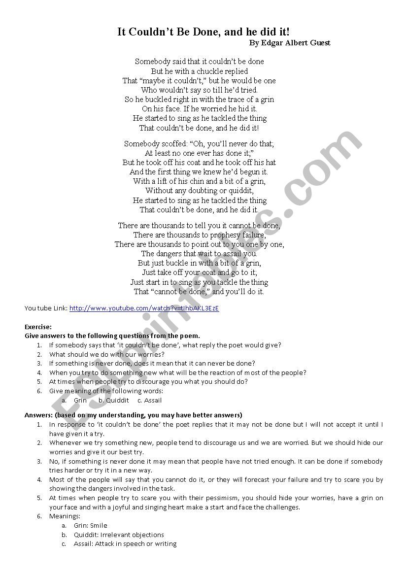 That couldn´t be done and he did it - ESL worksheet by jeegar