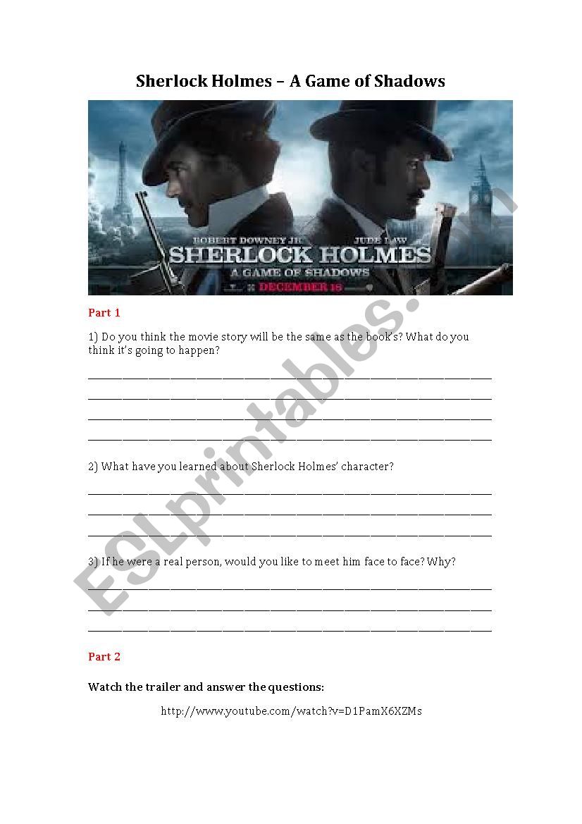 Sherlock Holmes â€“ A Game of Shadows - ESL worksheet by Camila Gouveia