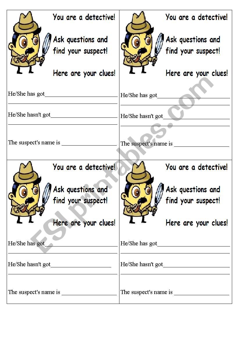 Detective Ice-Breaker ``have got`` - ESL worksheet by krizea