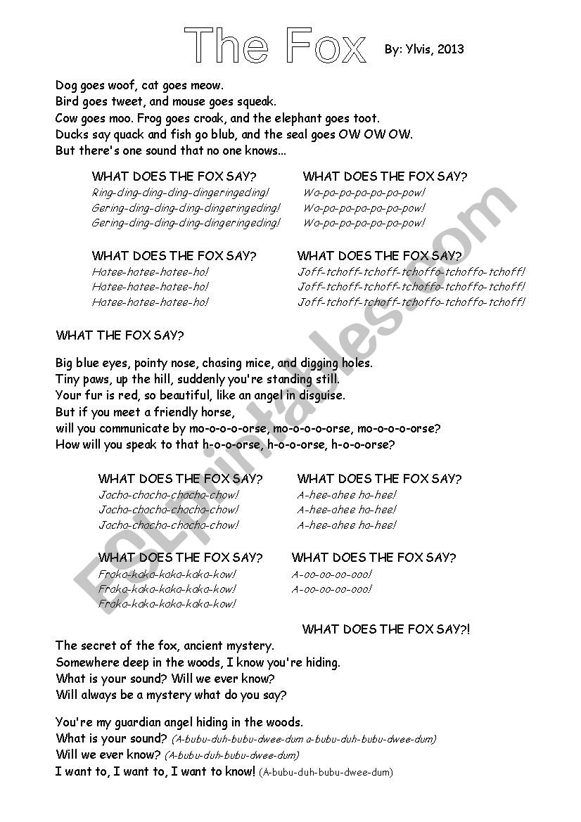 What Does The Fox Say Lyrics Sheet