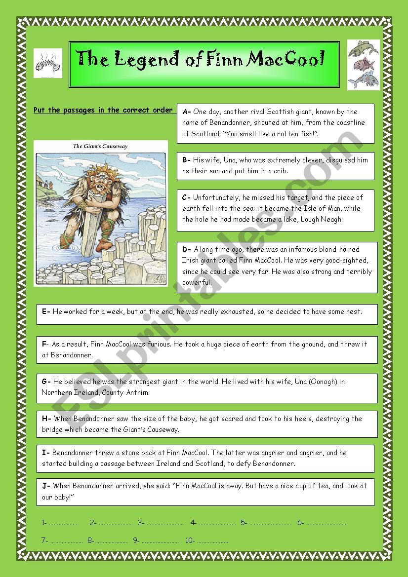 The Legend of Finn McCool and the Giant´s Causeway - ESL worksheet by ...