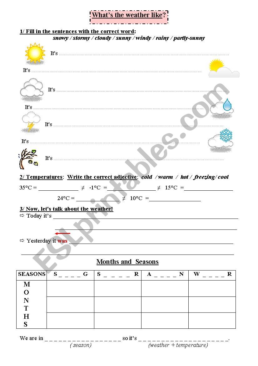 What´s the weather like? - ESL worksheet by Camel