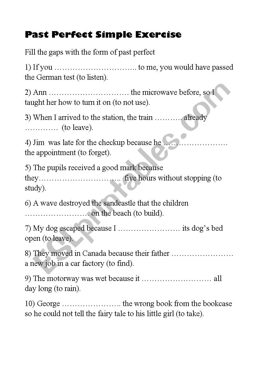Past Perfect Simple Exercise ESL Worksheet By Luglio15