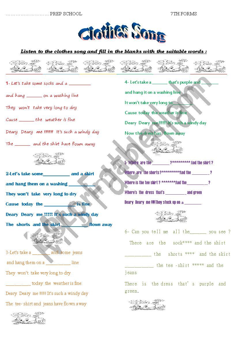 Clothes´ Song - ESL worksheet by fathallah najoua