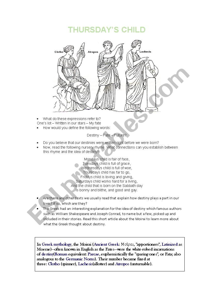 Thursday´s Child - ESL worksheet by mangalo