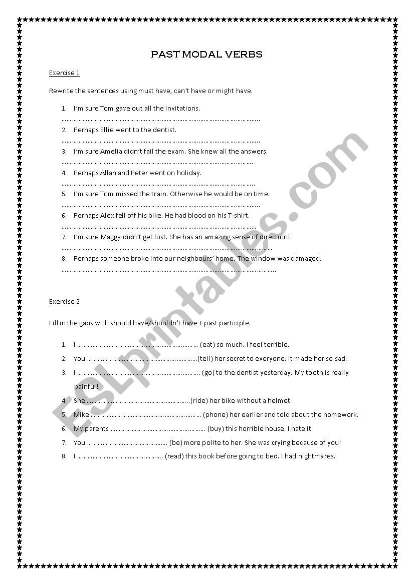 Past Modal Verbs (must have, could have, can´t have & should have ...