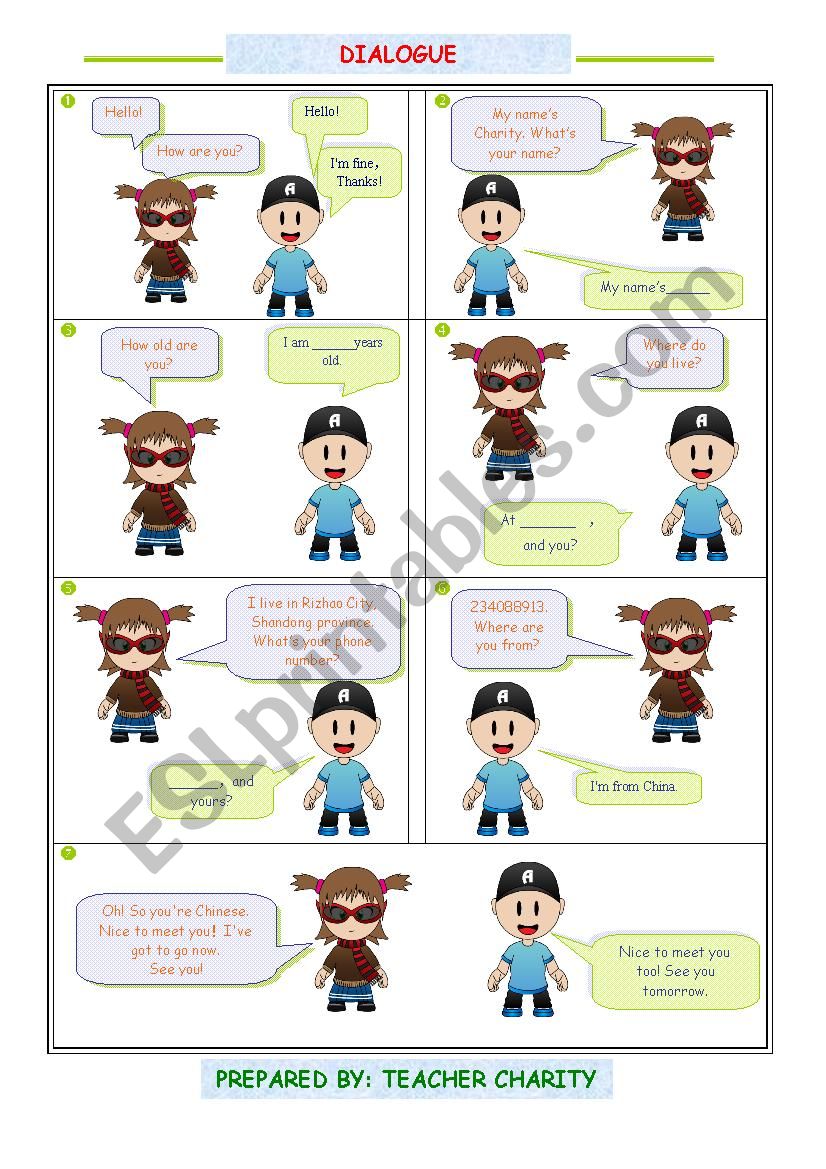 BEGINNER´S DIALOGUE - ESL worksheet by annika_kaizen
