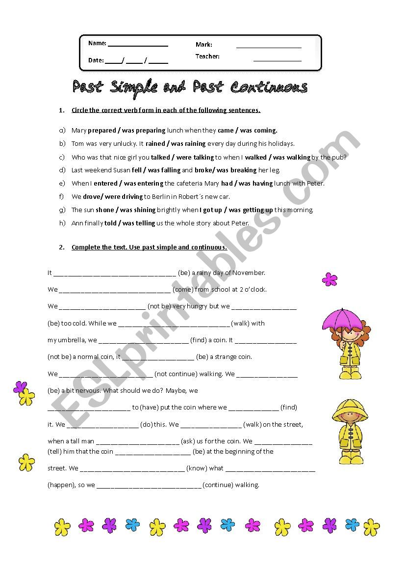 Past Simple and Past continuous test - ESL worksheet by sylelis
