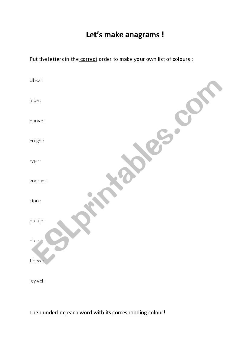 Let´s make anagrams - ESL worksheet by hch7788