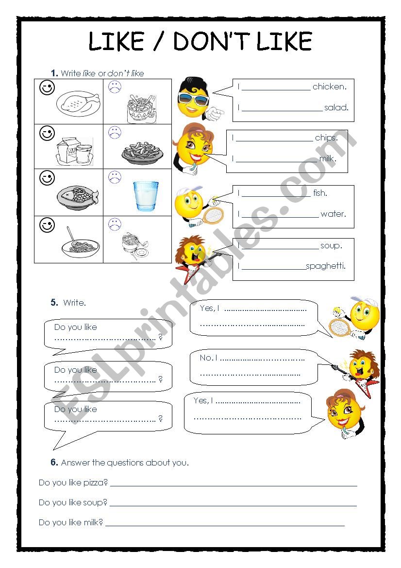 LIKE VS. DON´T LIKE - ESL worksheet by Anika85