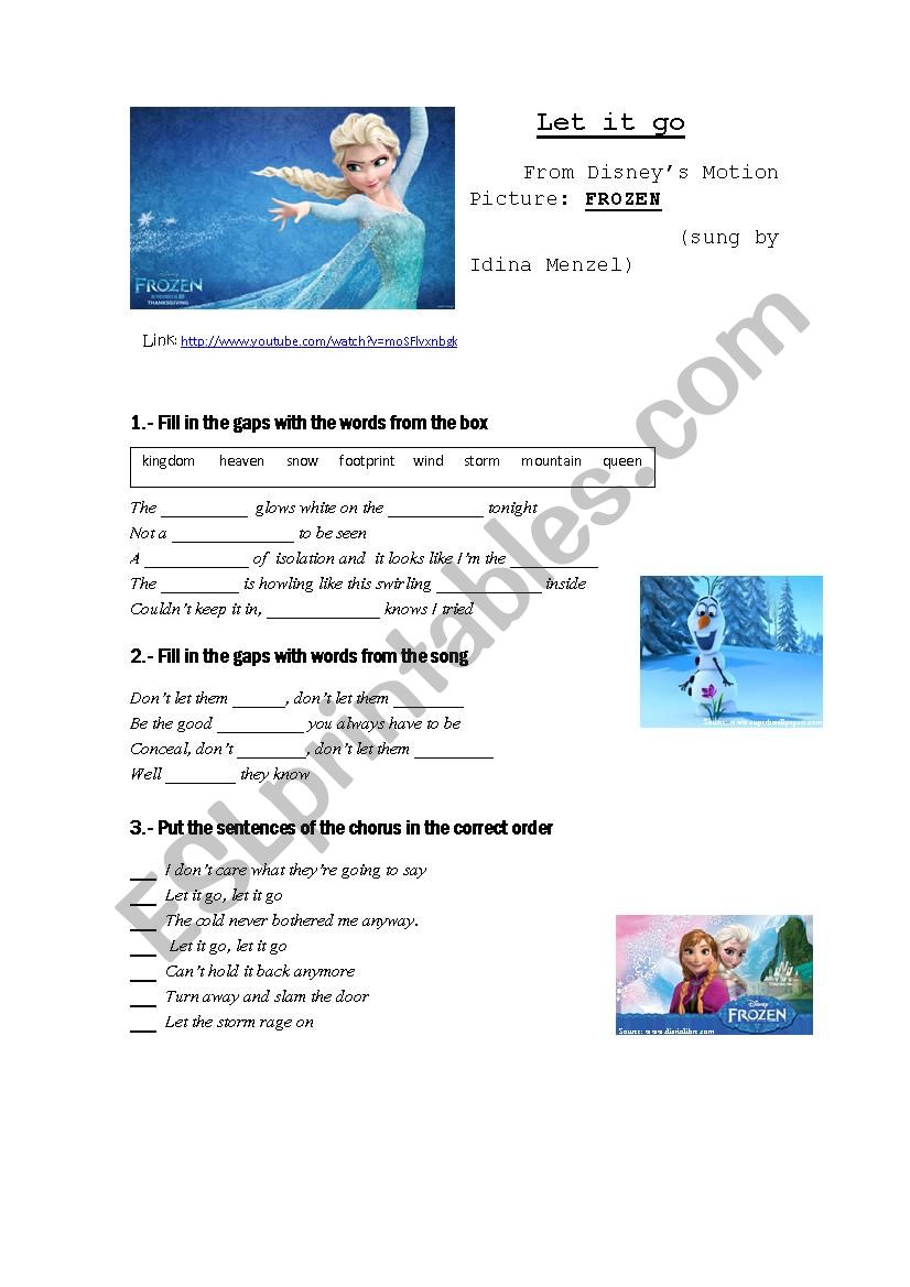 LET IT GO - Song from Disney´s Movie FROZEN - ESL worksheet by robdom