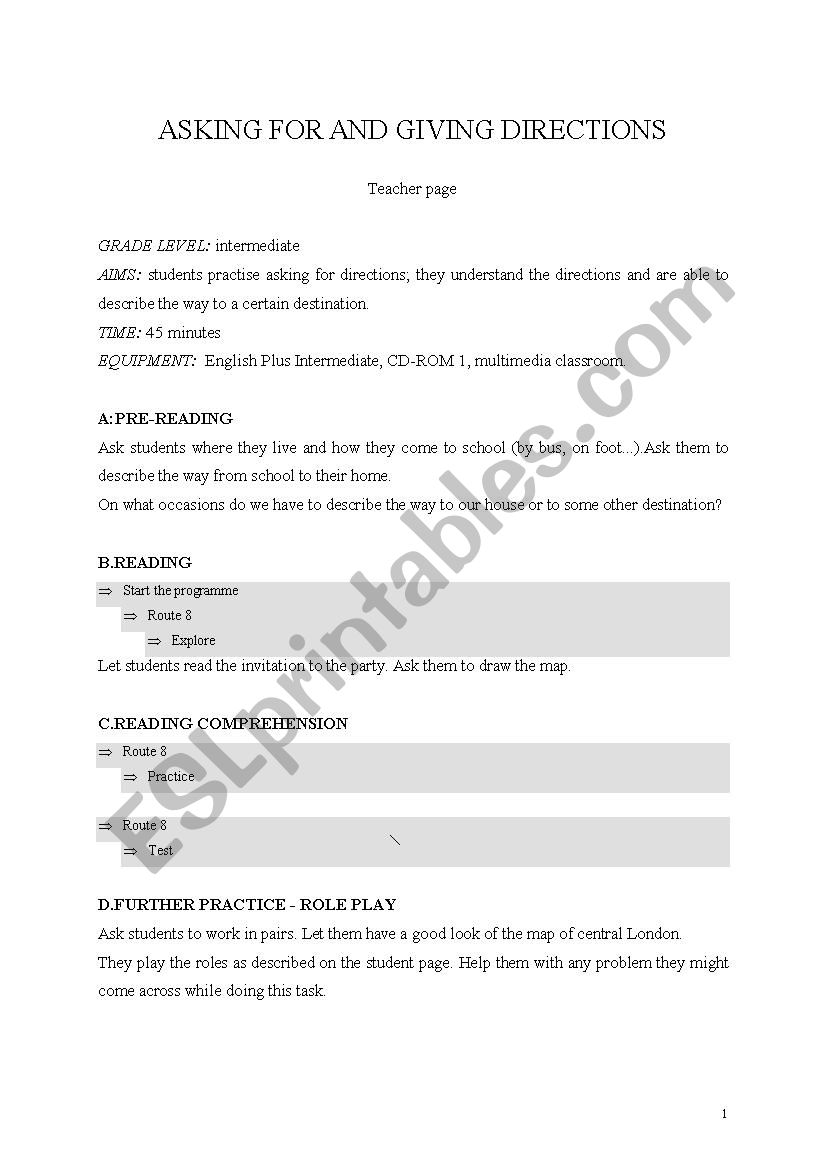 Asking and Giving Directions - ESL worksheet by freshmap