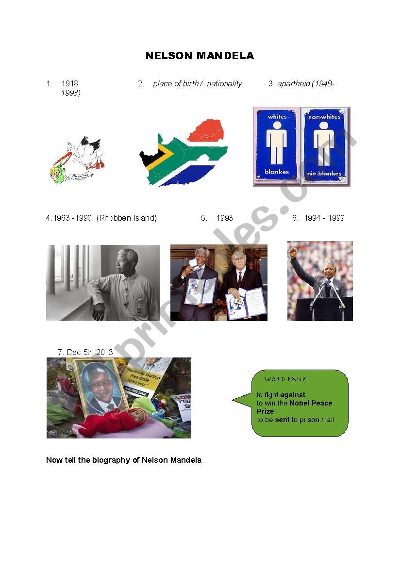 nelson mandela´s short biography - ESL worksheet by Mrs S.