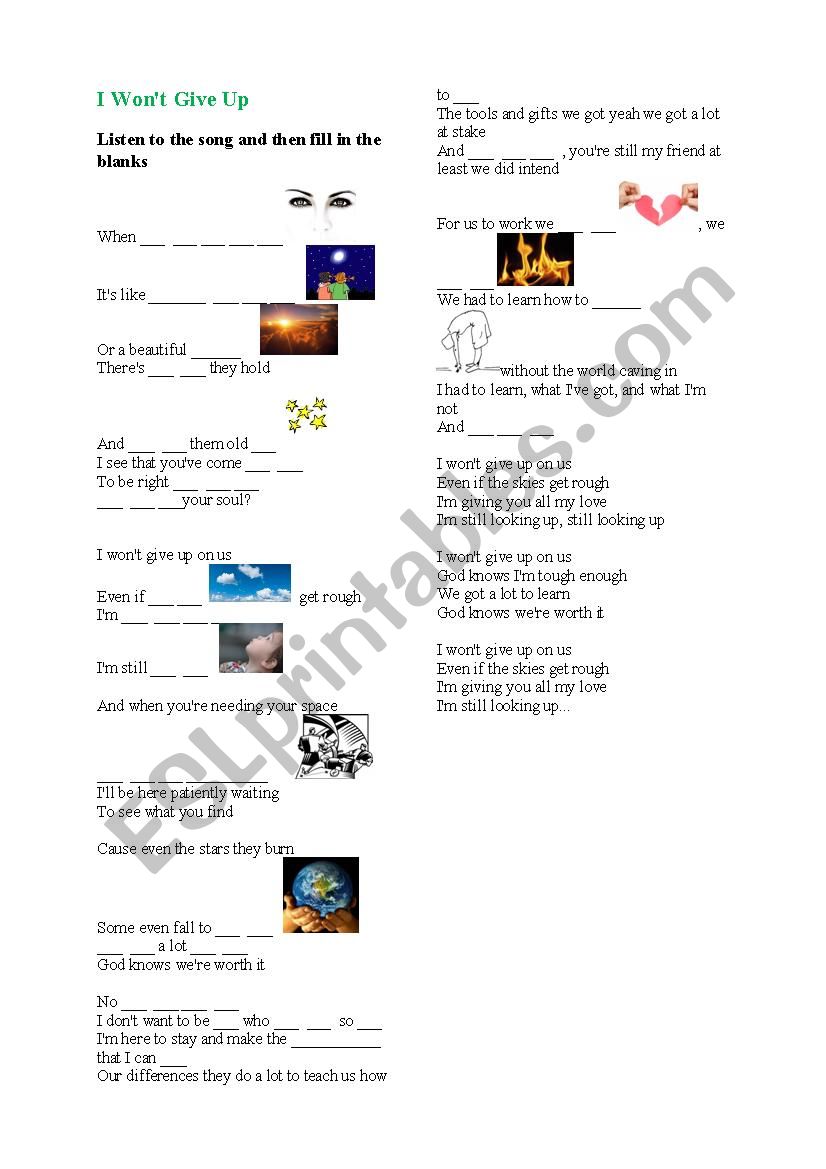 I won´t give up - ESL worksheet by tam.dtm
