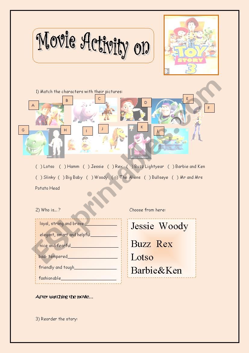 Movie Activity on Toy Story 3 - ESL worksheet by icemorita