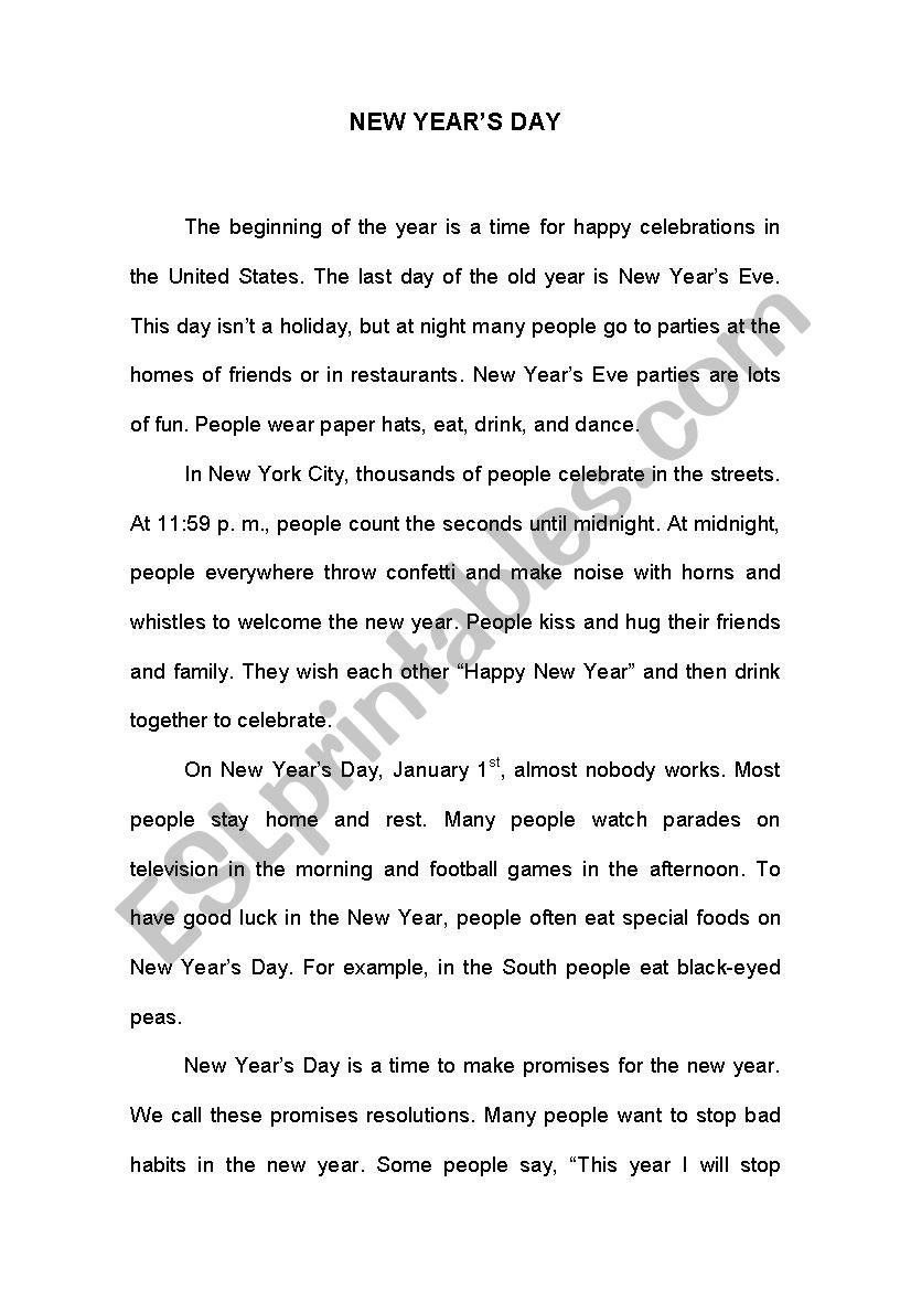New Year´s Day - ESL worksheet by Patrícia SS