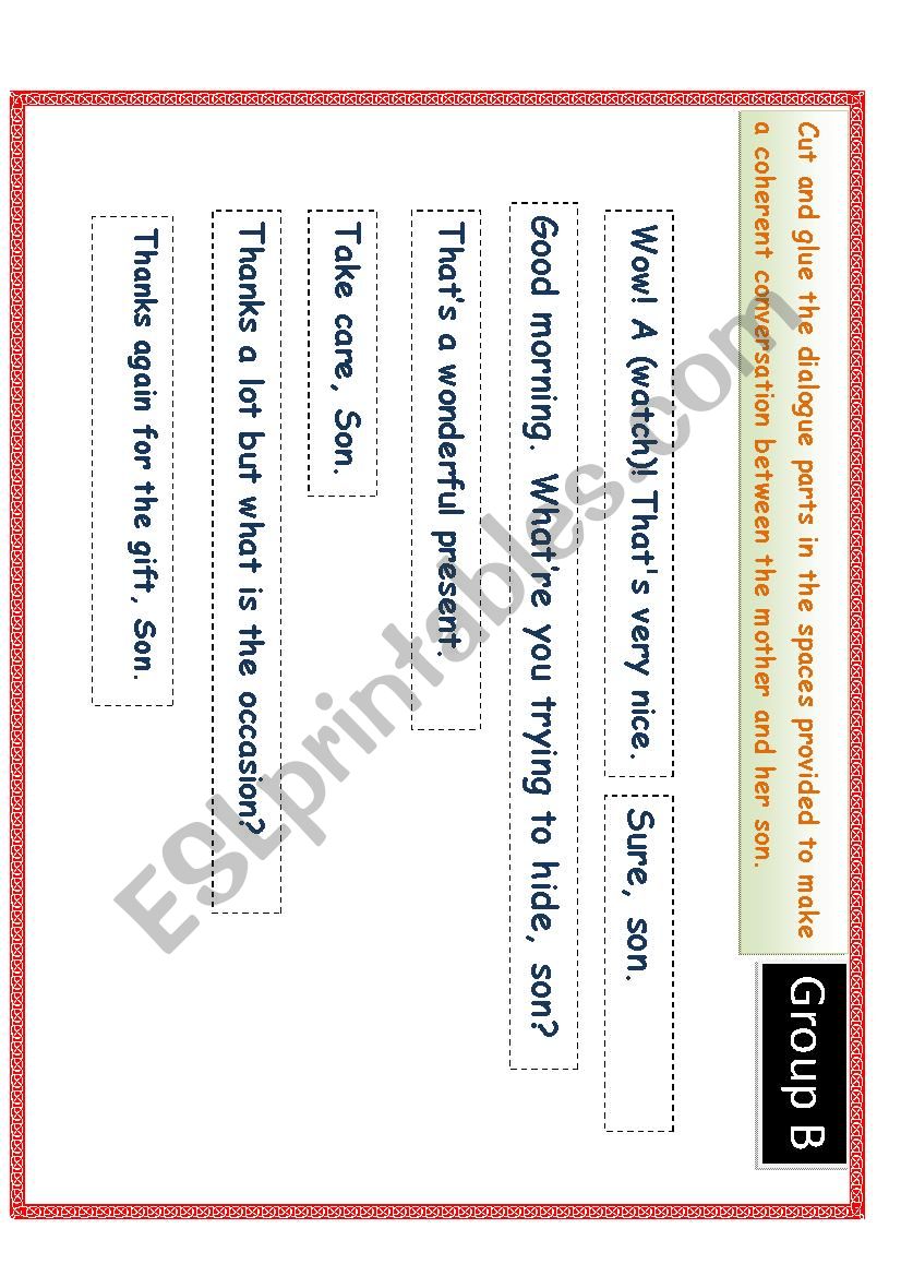 Mother´s Day: Dialogue between a Mother and her son - ESL worksheet by ...