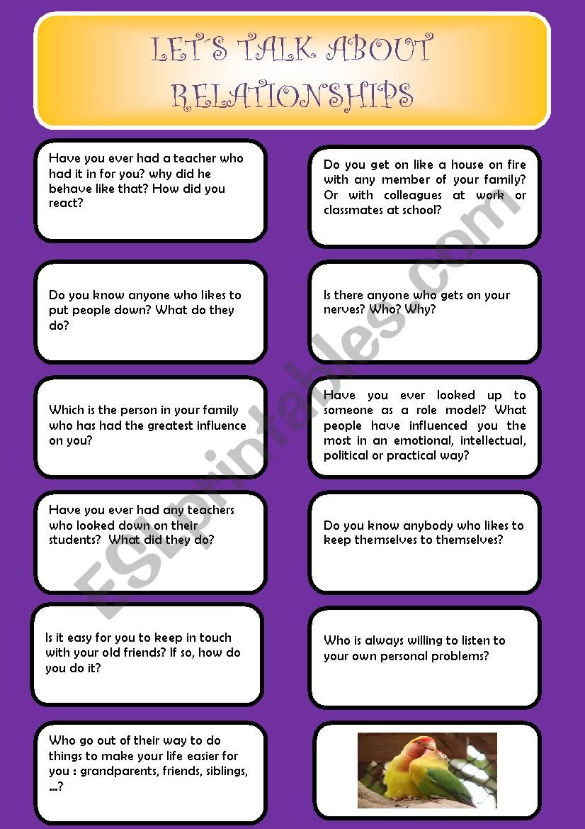 Let´s talk about relationships - ESL worksheet by april