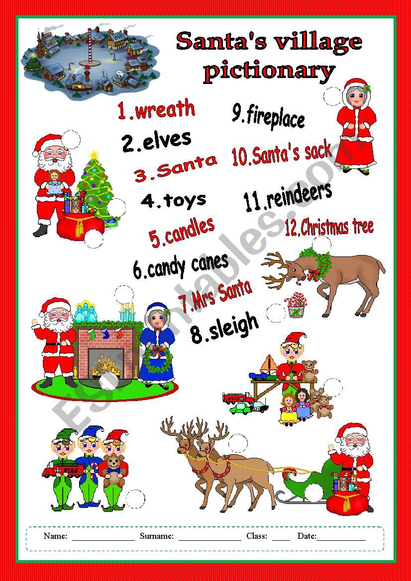 Santa´s village pictionary - ESL worksheet by Despinacy