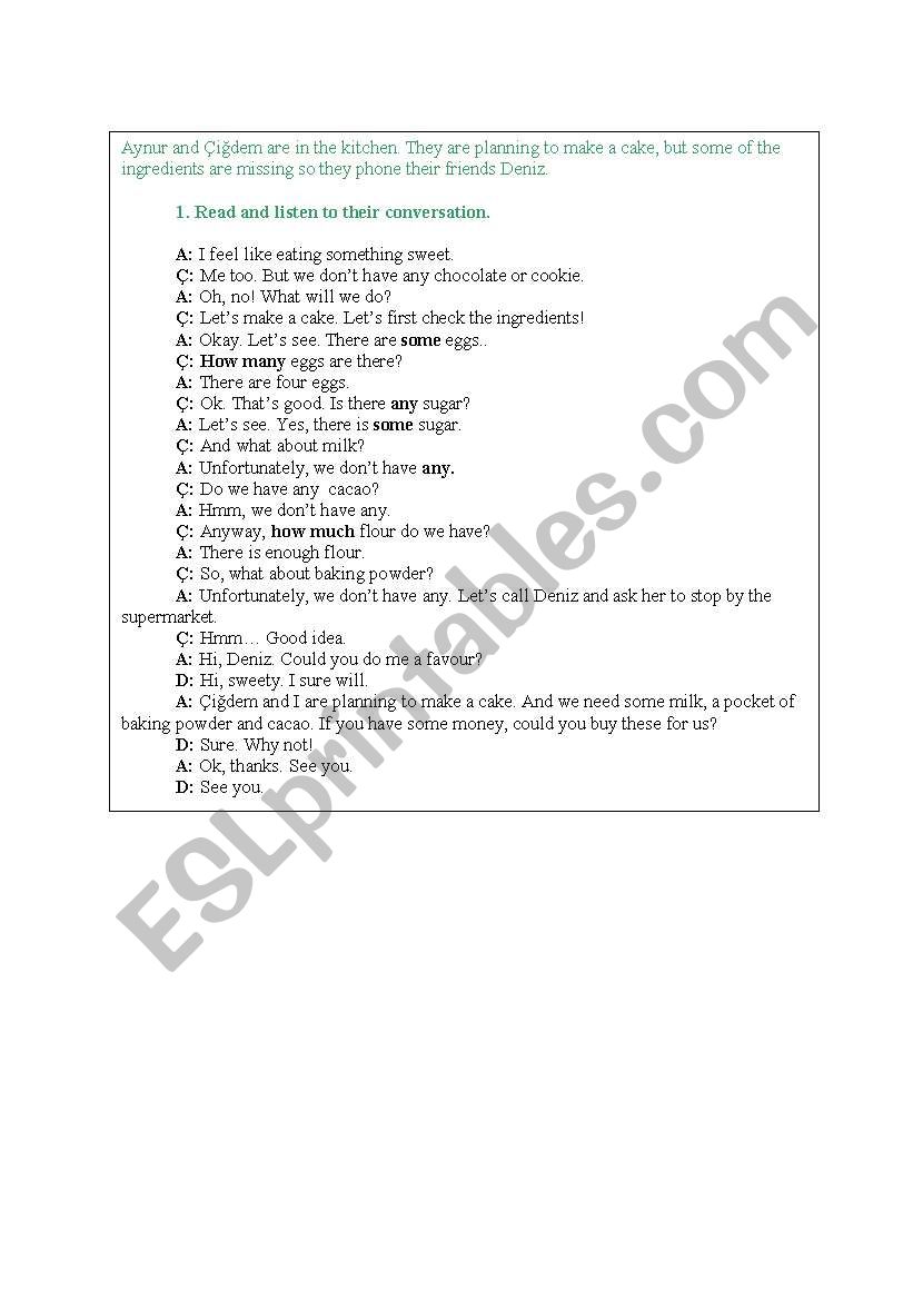 English worksheets: let´s make a cake
