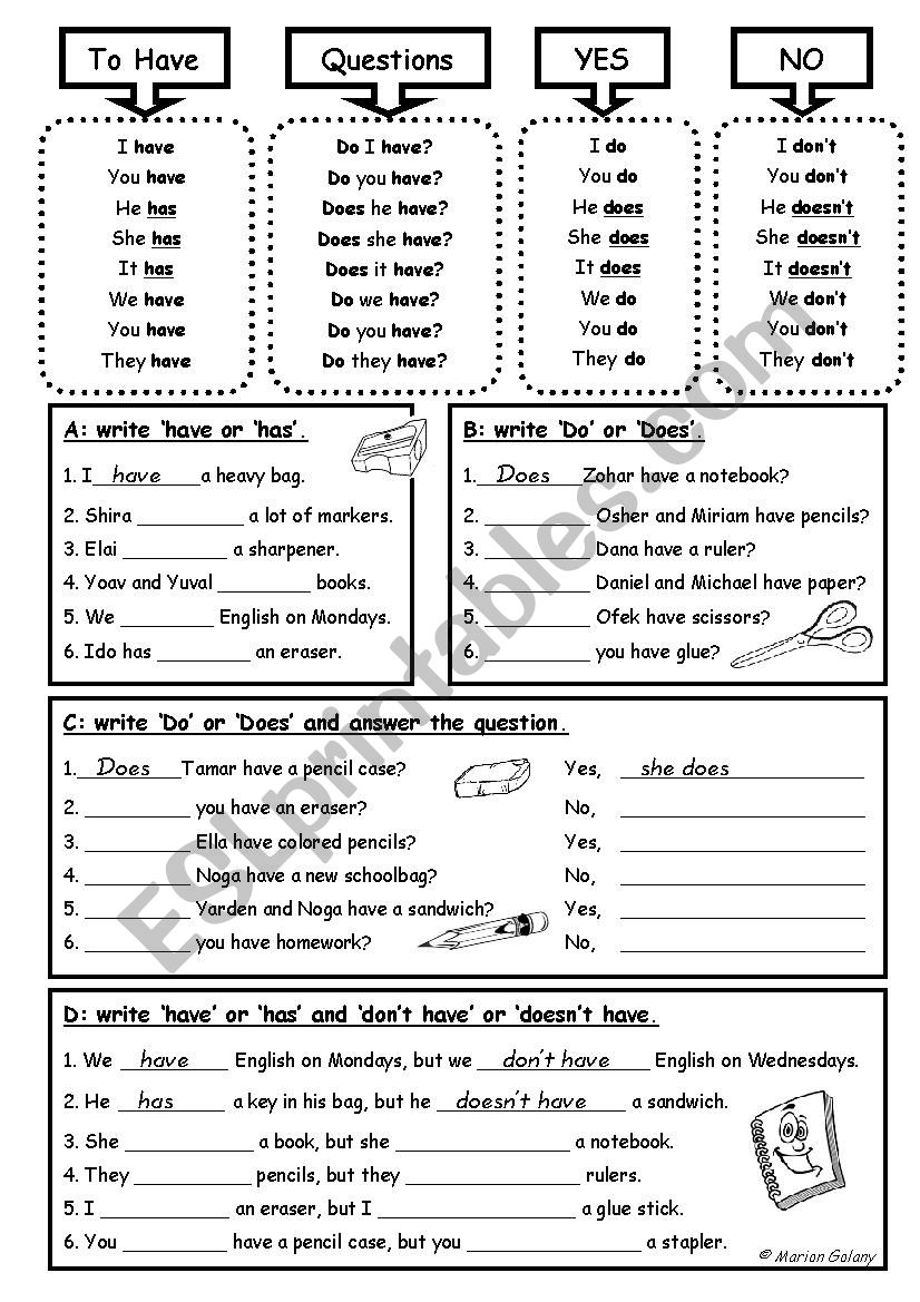 To Have Grammar Exercises With School Items ESL Worksheet By MarionG