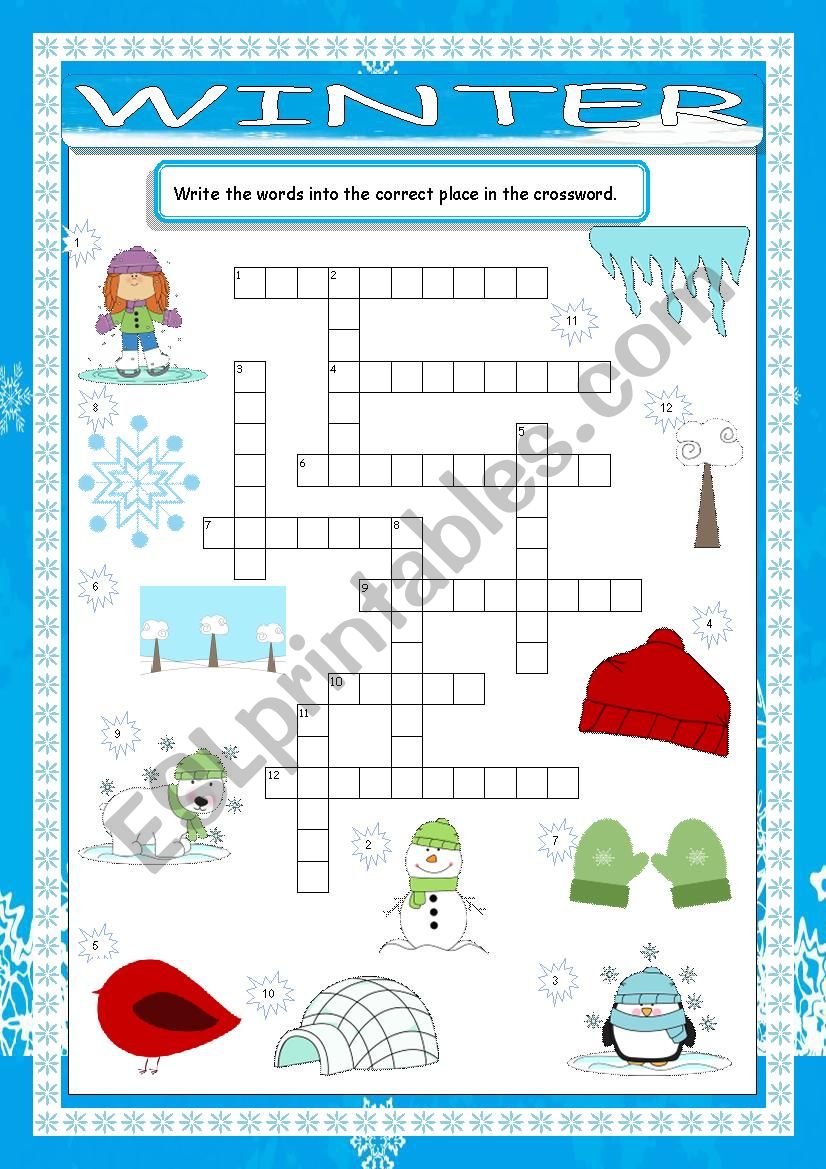 Winter Crossword ESL Worksheet By Tomas97