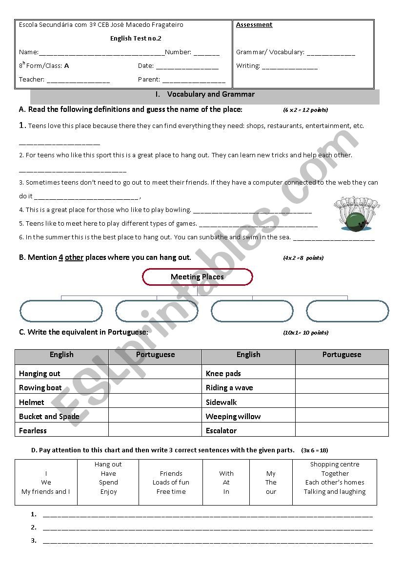 Grammar And Vocabulary Test 8th Grade ESL Worksheet By Cristina rocha