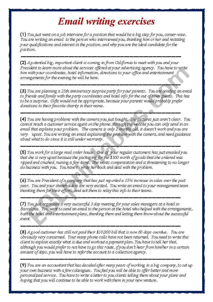 Email Writing Exercises ESL Worksheet By Simourb