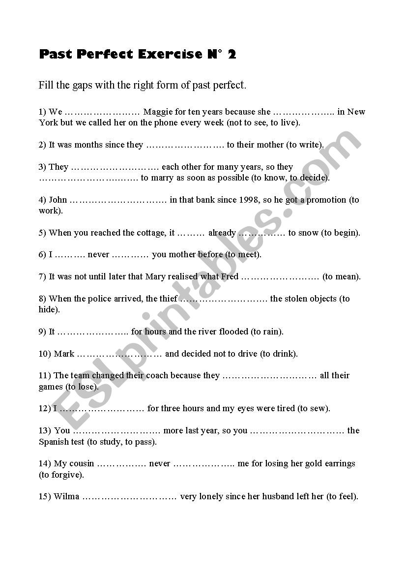 Past Perfect Exercise n°2 - ESL worksheet by luglio15
